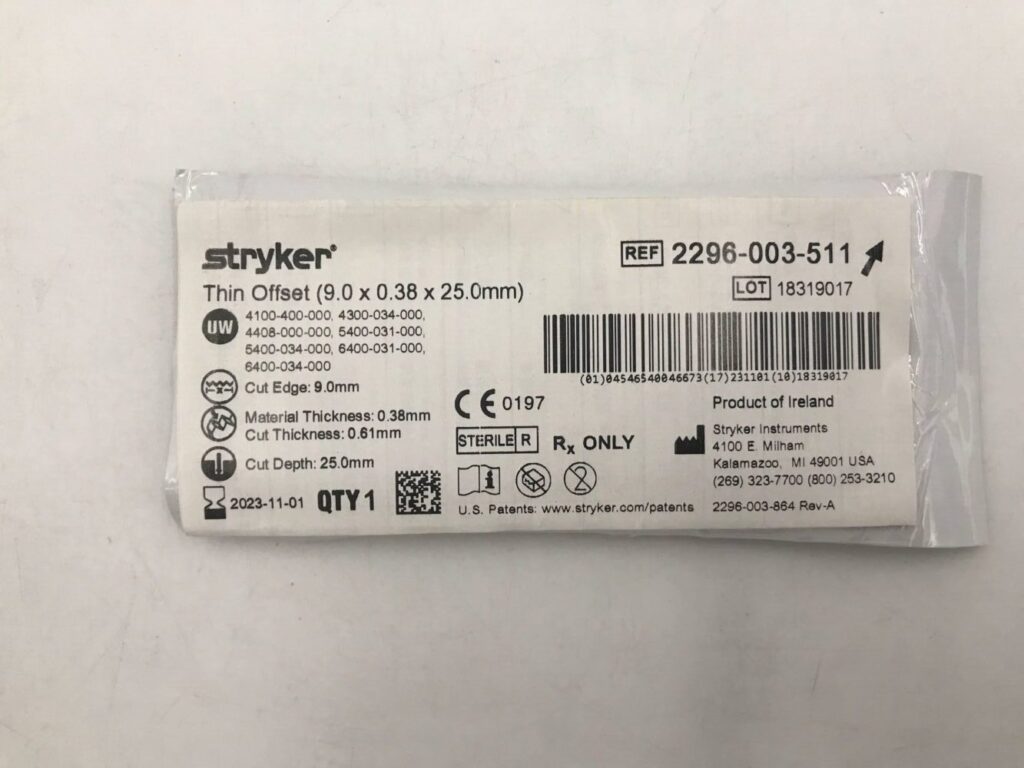 STRYKER 2296-003-511 Thin Offset Blade, 9.0 x 0.38 x 25.0mm (X) - GB ...