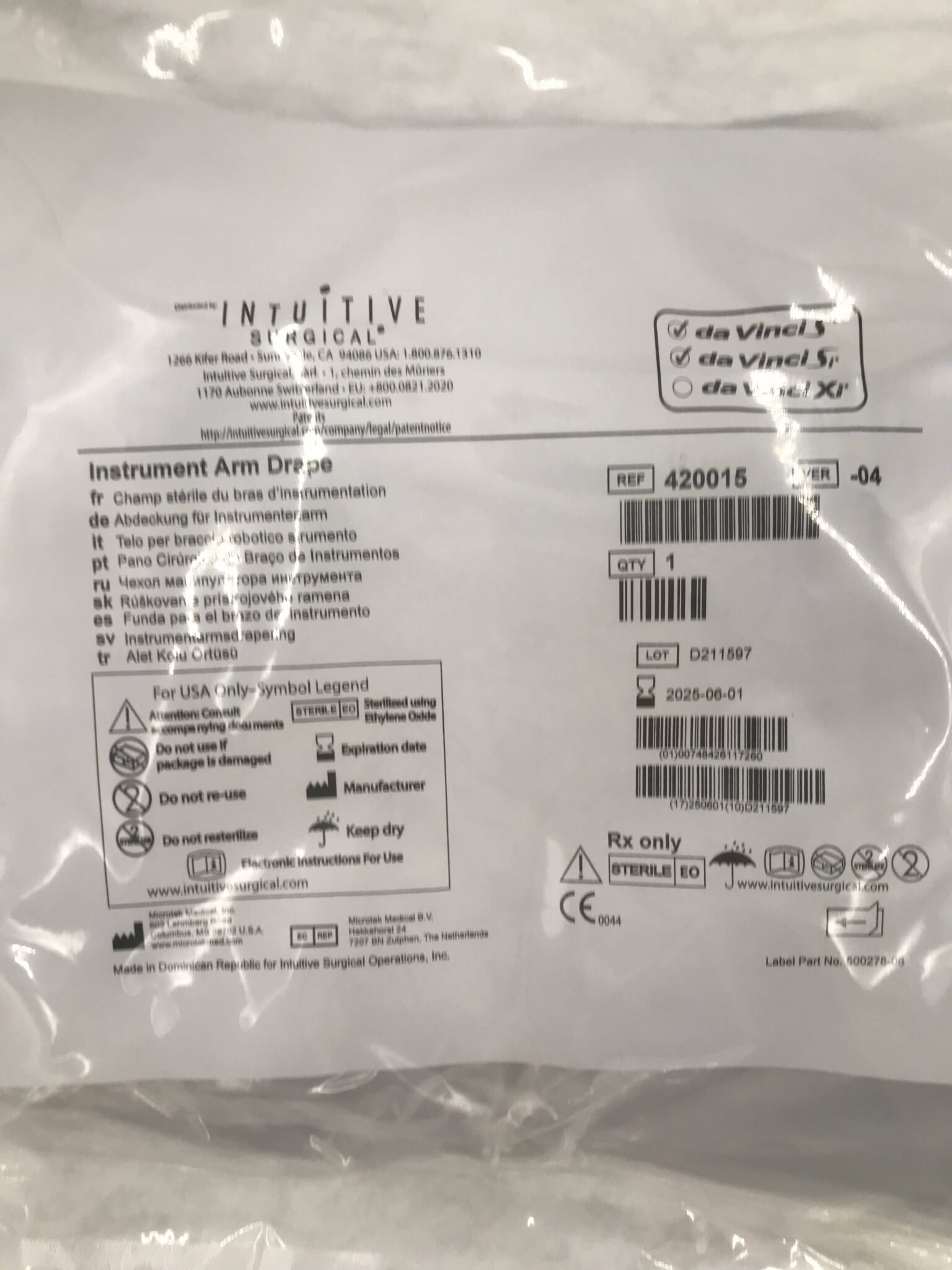 MICROTEK MEDICAL 420015 Intuitive Surgical Instrument Arm Drape - GB ...