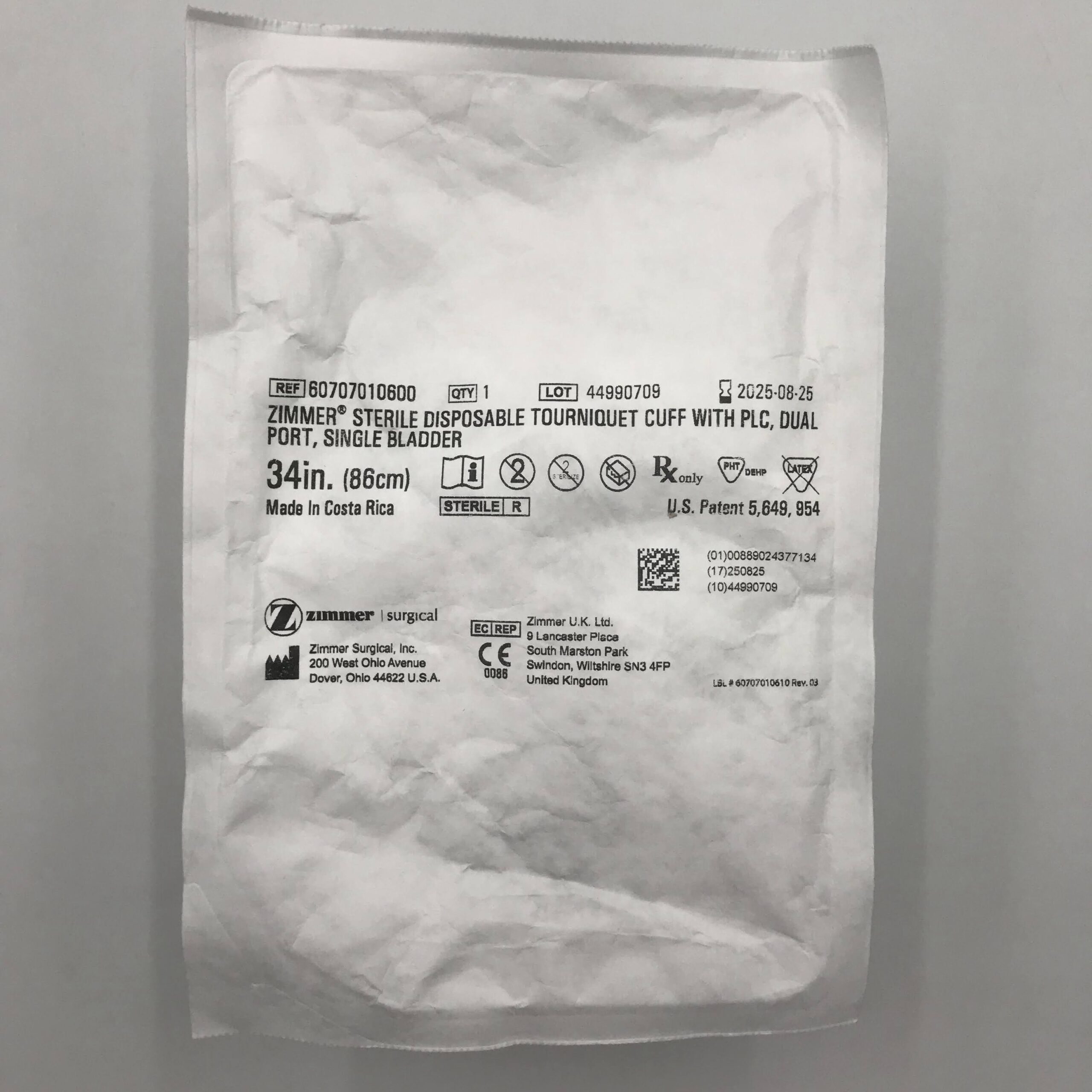 Zimmer 60707010600 Sterile Disposable Tourniquet Cuff w/ PLC, Dual Port ...