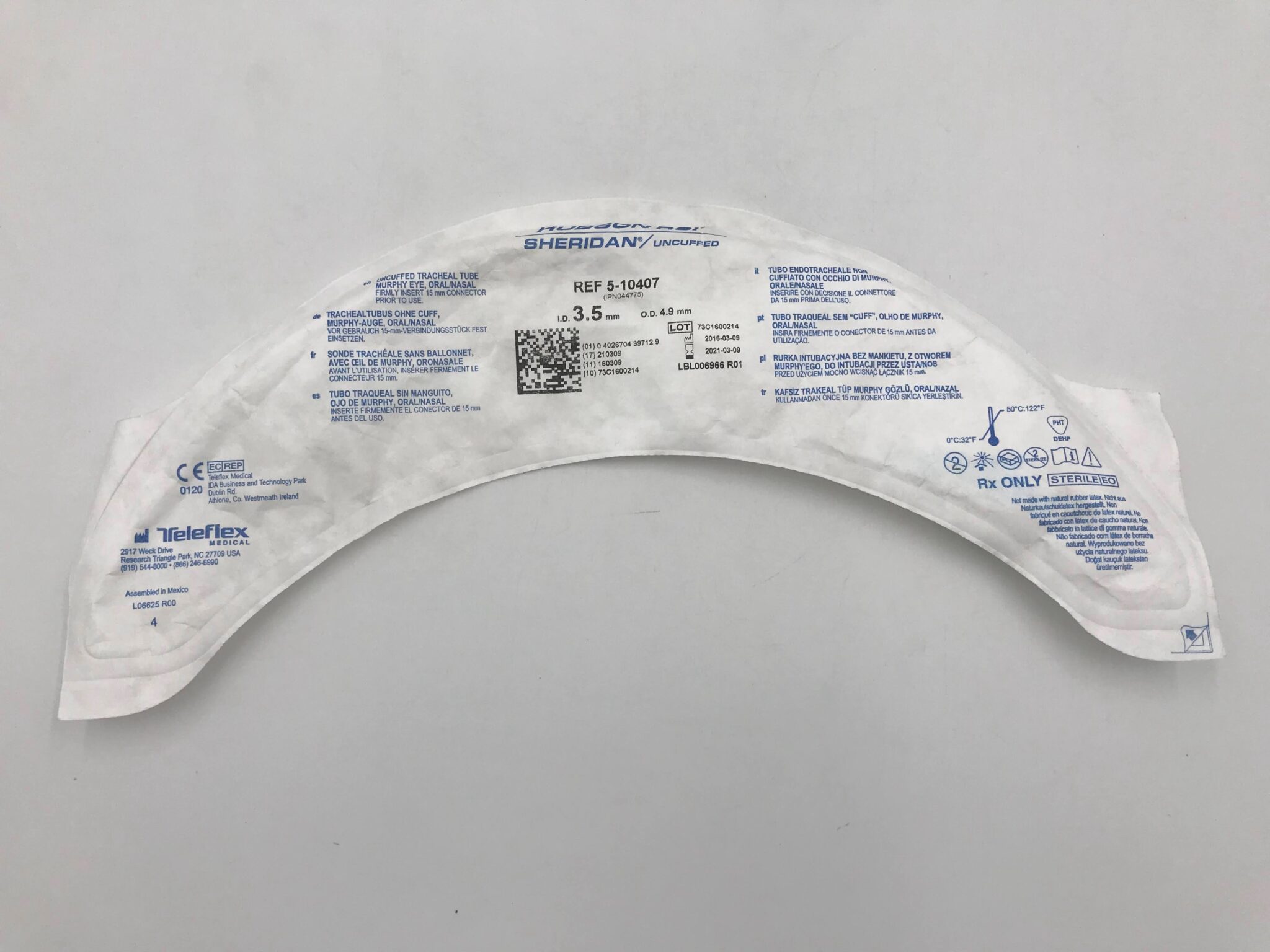 TELEFLEX 5-10407 Hudson RCI Sheridan/Uncuffed Tracheal Tube Murphy Eye ...