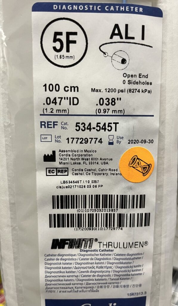CORDIS 534-545T Infiniti Thrulumen Diagnostic Catheter AL I 5F (X) - GB ...