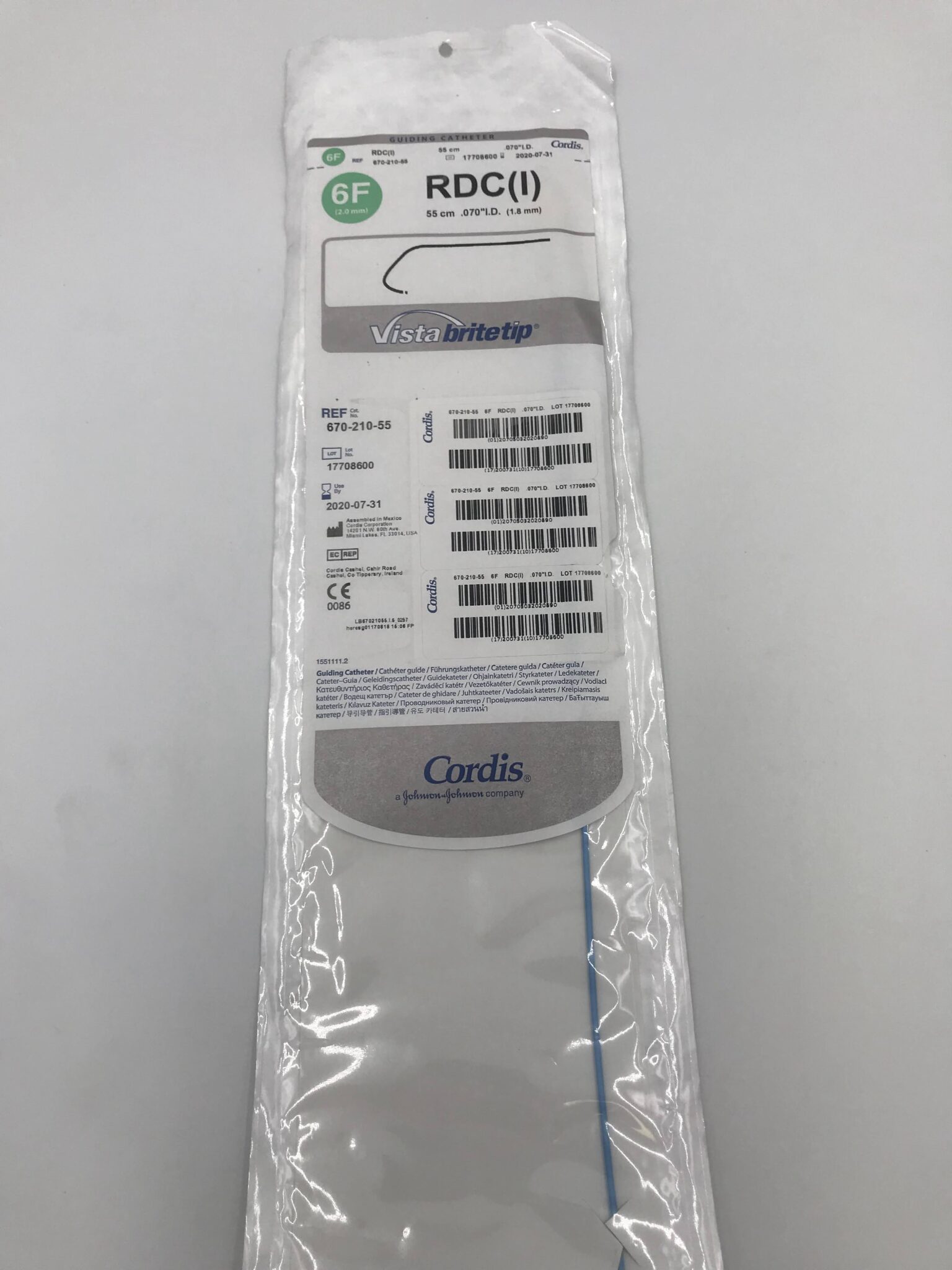CORDIS 670-210-55 Vista Brite Tip Guiding Catheter RDC(I) 6F (X) - GB ...