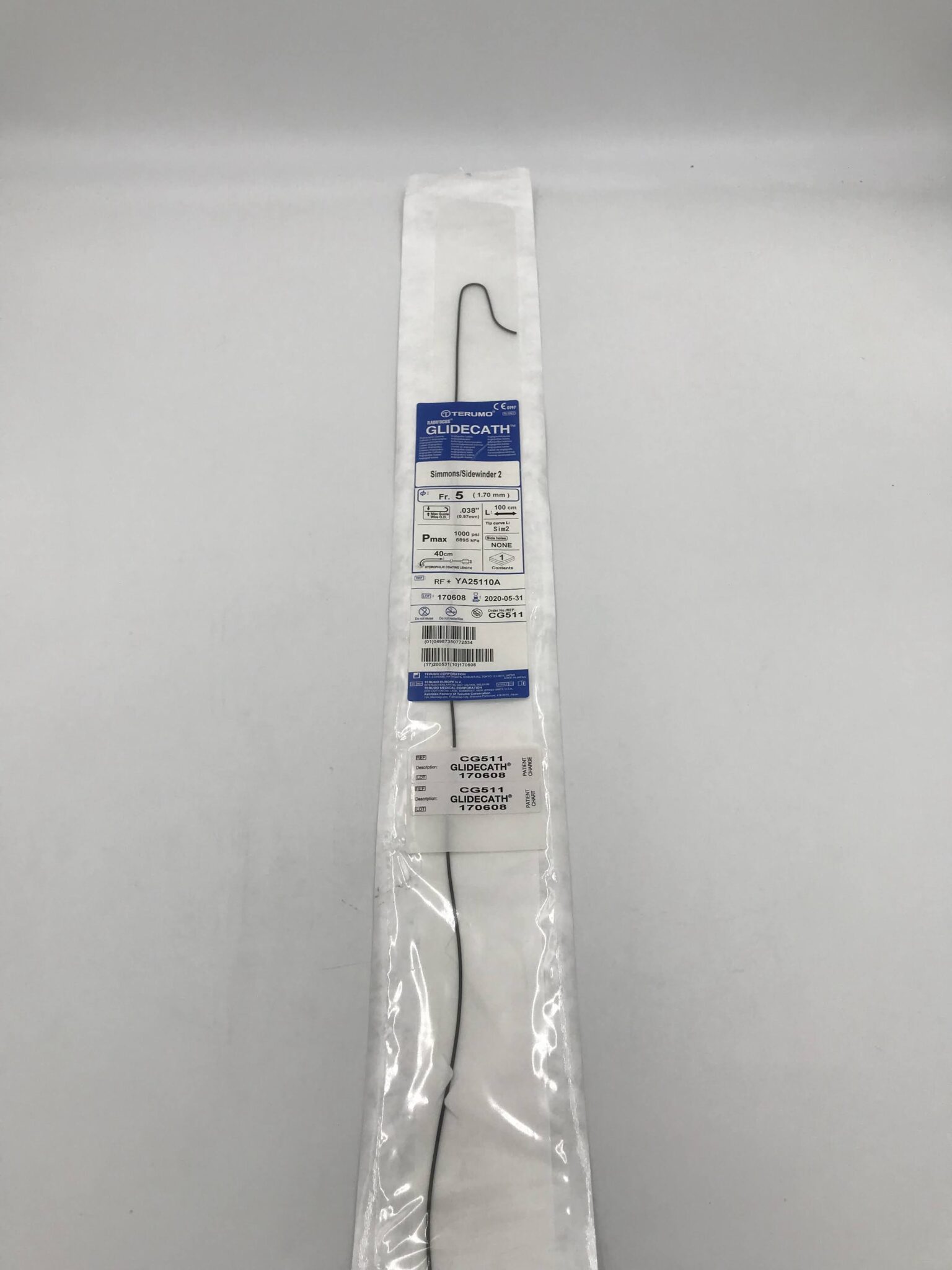 Terumo CG511 GlideCath Simmons/Sidewinder 2 Fr.5 Angiographic Catheter ...