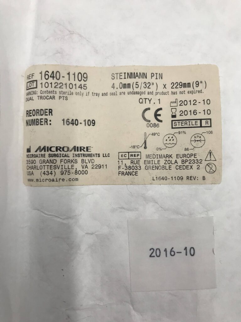 MicroAire 1640-1109 Steinmann Pin 4.0mm x 229mm (X) - GB TECH USA