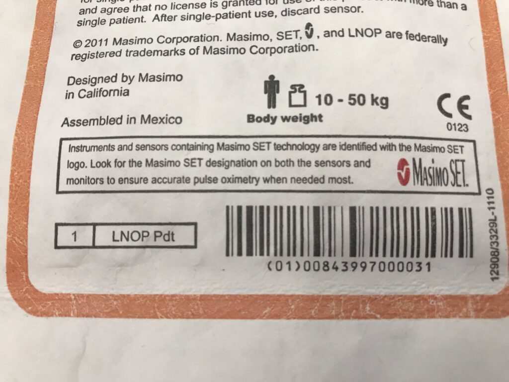 Masimo Set LNOP Pdt Pediatric SpO2 Adhesive Sensor 10-50Kg (X) - GB ...
