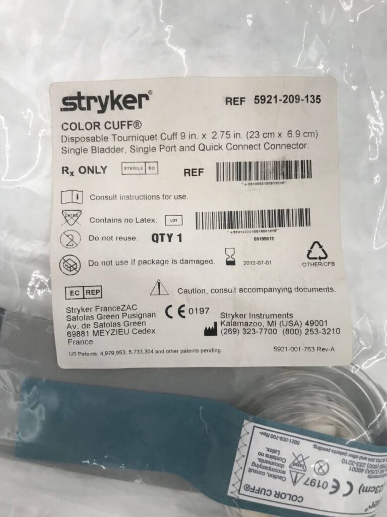 STRYKER 5921-209-135 Color Cuff Disp. Tourniquet Cuff Single Bladder ...