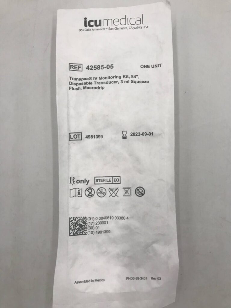 ICU Medical 42585-05 Transpac IV Monitoring Kit 84" Disposable ...