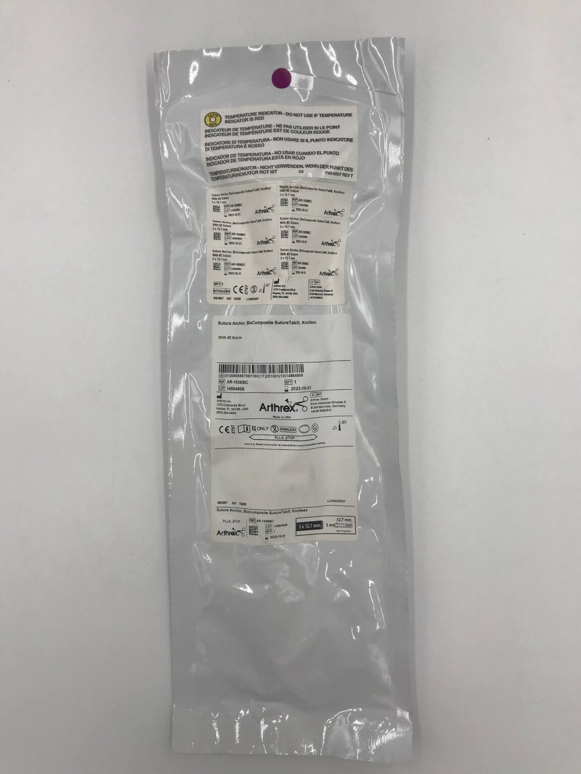 Arthrex AR-1938BC Suture Anchor BioComposite SutureTak Knotless with #2 ...
