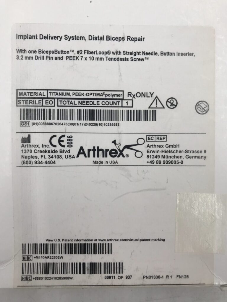 Arthrex AR-2260 Implant Delivery System Distal Biceps Repair (X) - GB ...