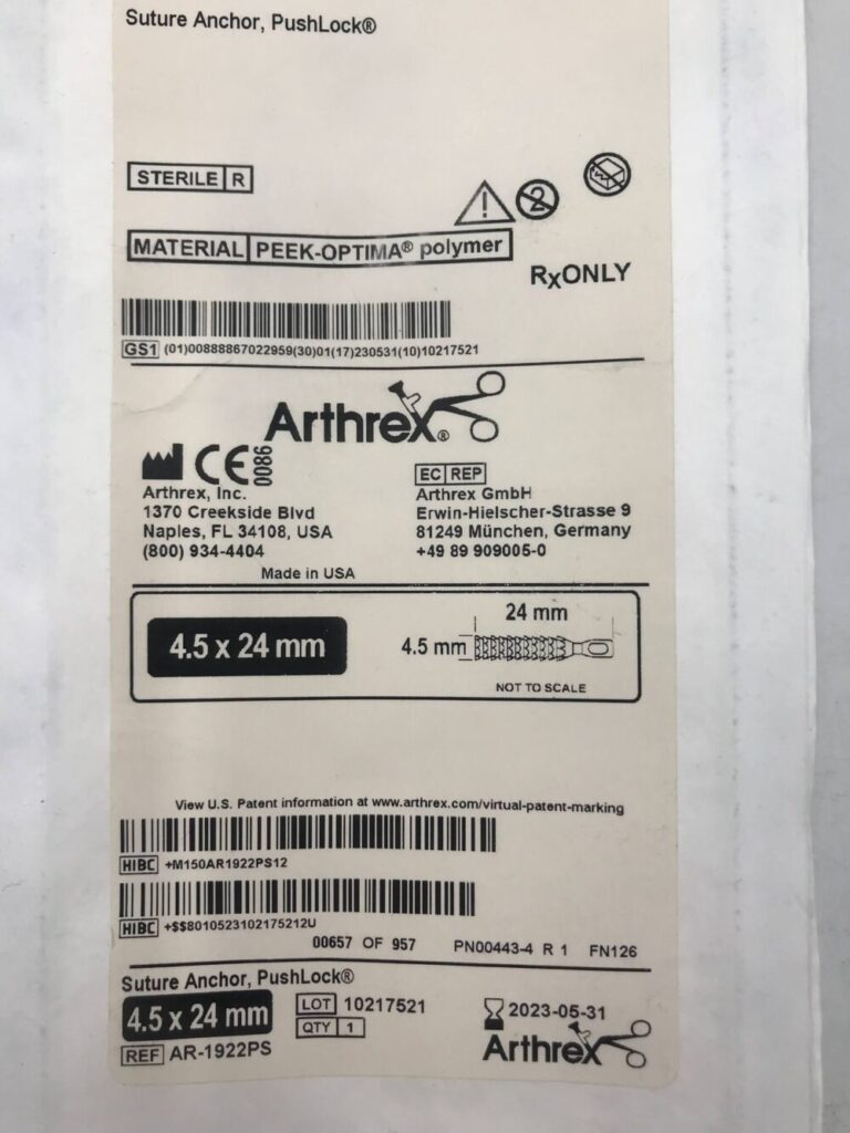 Arthrex AR-1922PS Suture Anchor PushLock 4.5 x 24mm (X) - GB TECH USA