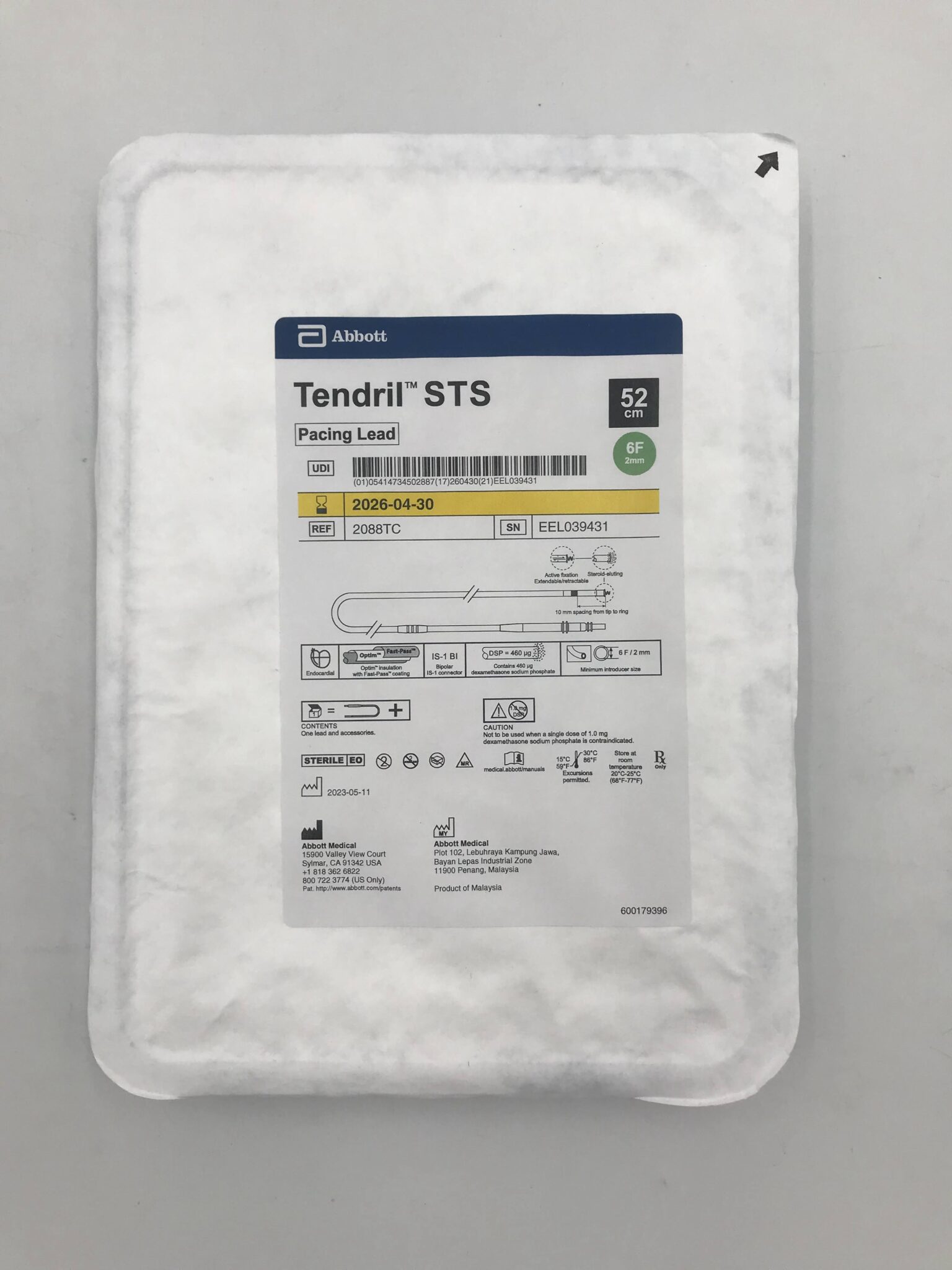 ABBOTT 2088TC Tendril STS Pacing Lead 6F x 52cm - GB TECH USA