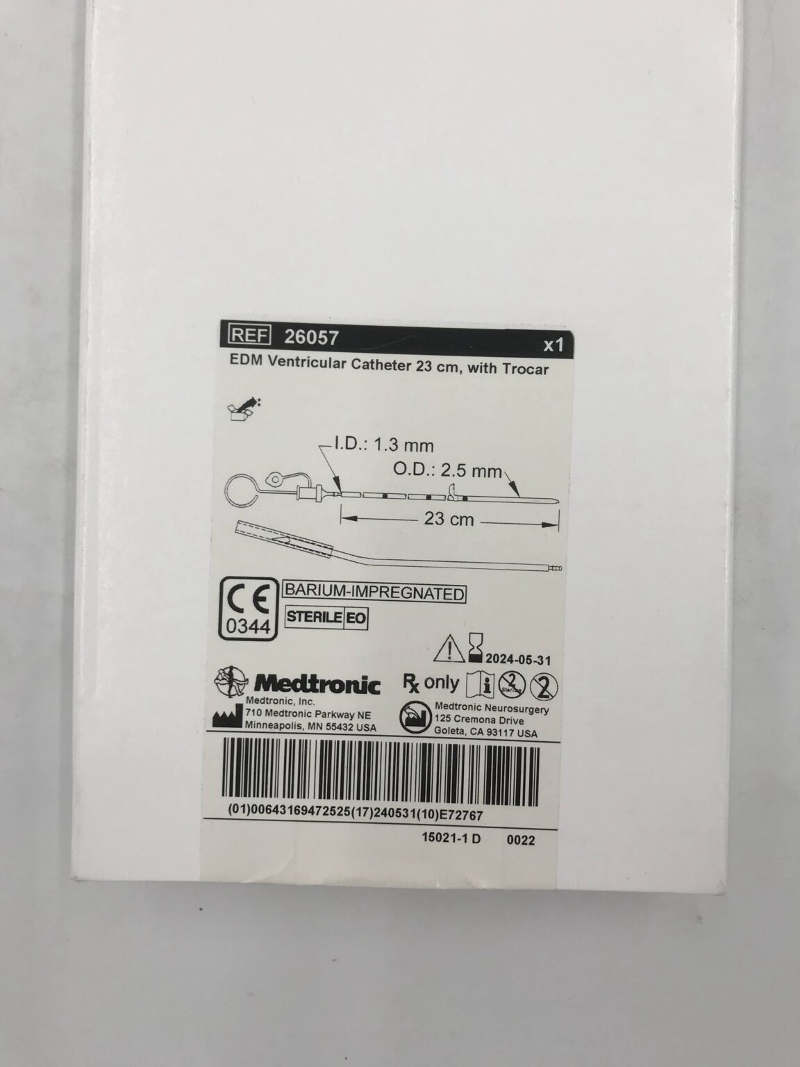 MEDTRONIC 26057 EDM Ventricular Catheter w/ Trocar 23cm (X) - GB TECH USA