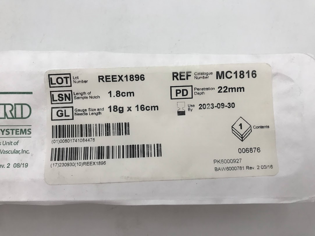BARD MC1816 Max-Core Core Biopsy Instrument 1.8cm, 18G x 16cm (X) - GB ...