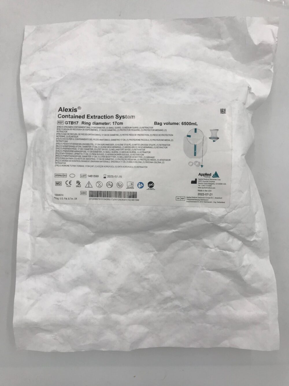 APPLIED MEDICAL GTB17 Alexis Contained Extraction System 17cm x 6500mL ...