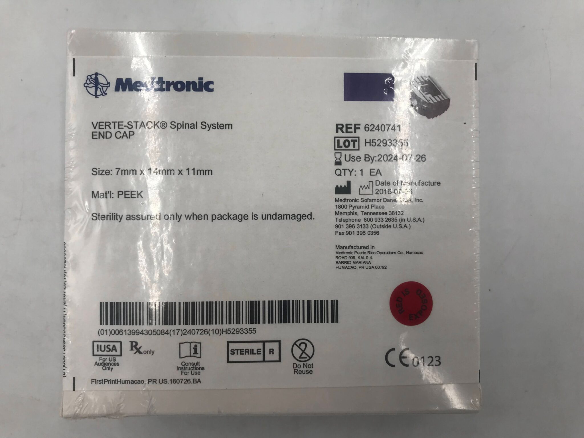 MEDTRONIC 6240741 VERTE-STACK Spinal System END CAP 7x14x11mm (X) - GB ...