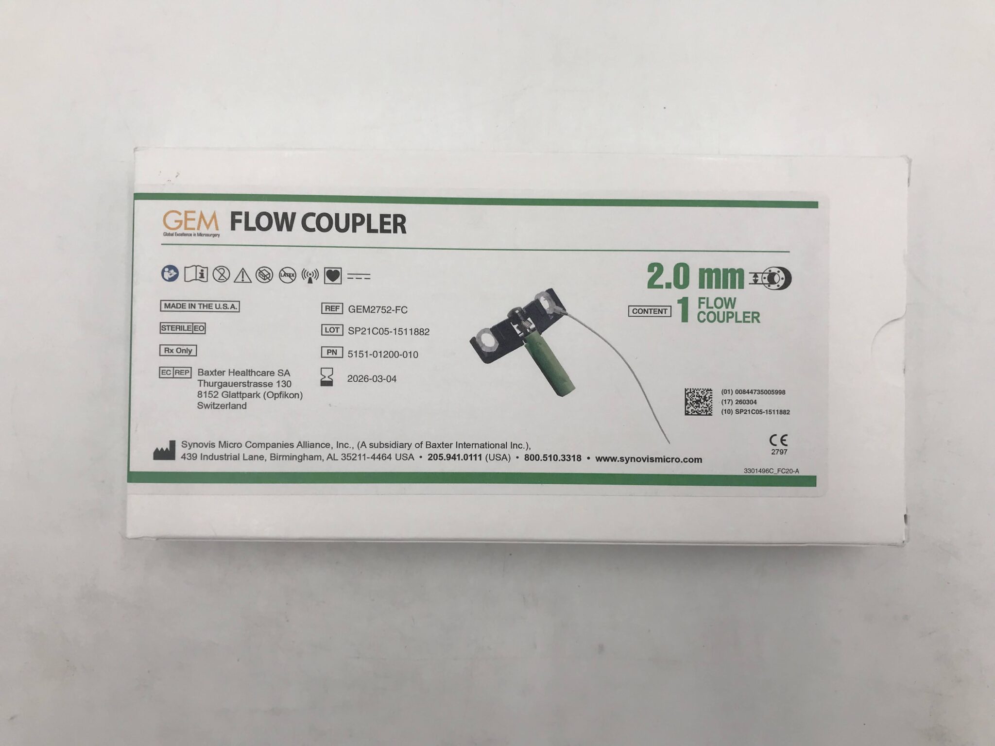 SYNOVIS GEM2752-FC Gem Flow Coupler 2mm - GB TECH USA