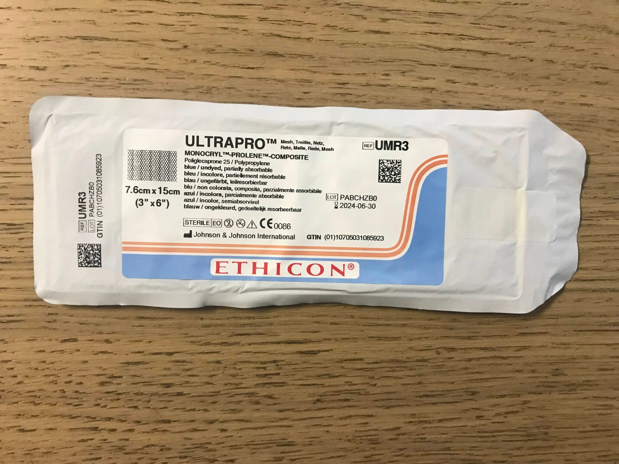ETHICON UMR3 ULTRAPRO Monocryl Prolene Composite Mesh 3"x6" (X) - GB ...