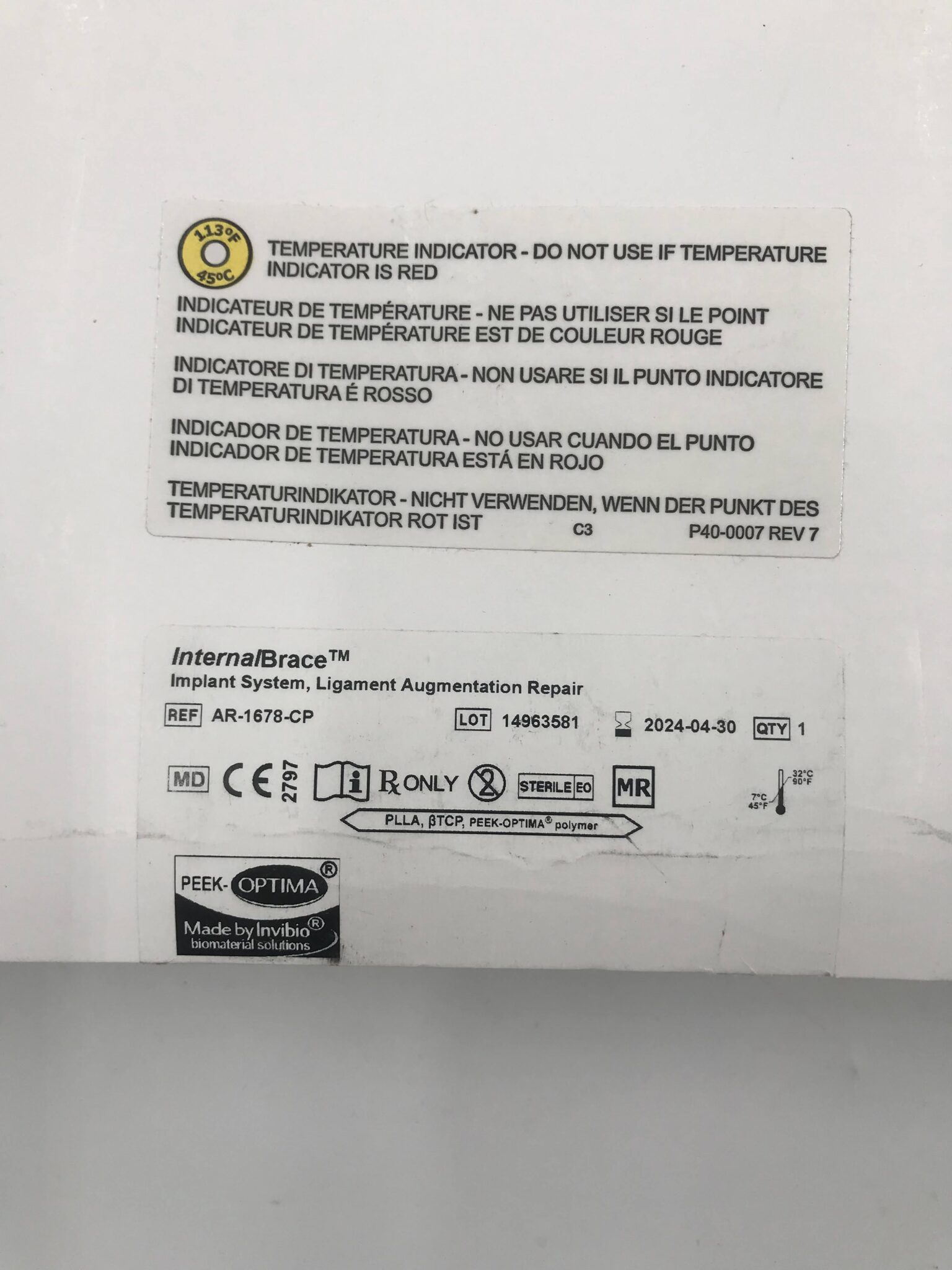 ARTHREX AR-1678-CP InternalBrace Implant System, Ligament Augmentation ...