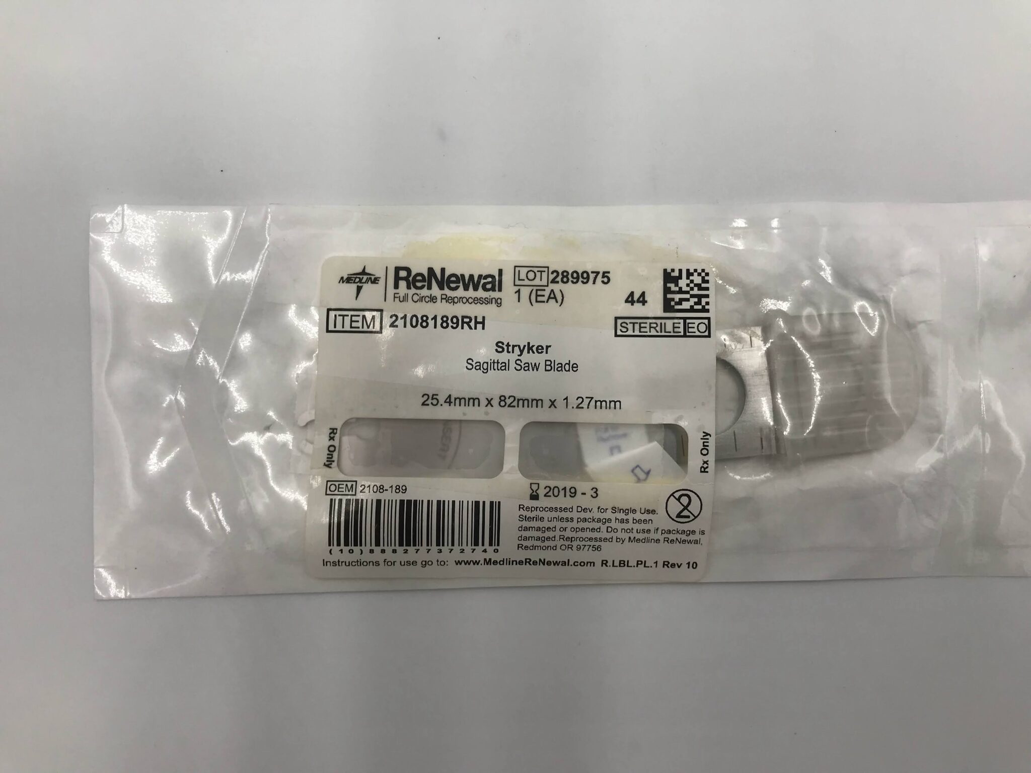 STRYKER 2108189RH Sagittal Saw Blade 25.4 x 82 x 1.27mm (Reprocessed by ...