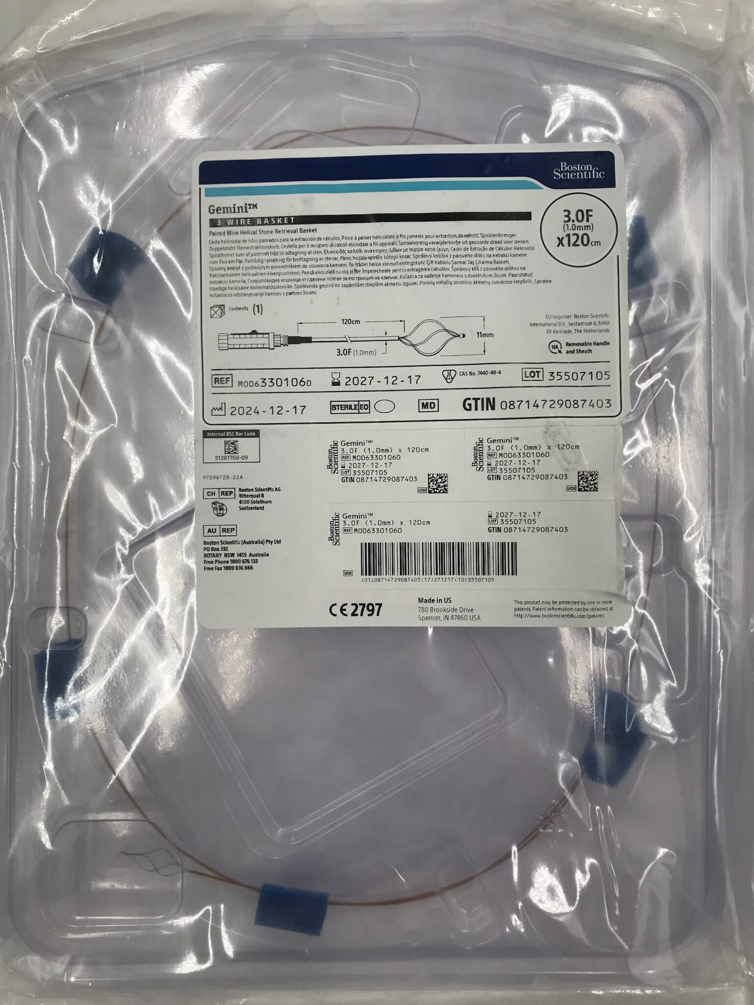 BOSTON SCIENTIFIC 330106 Gemini 3 Wire Basket Paired Wire Helical Stone ...